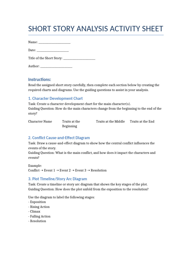 Short Story Analysis Activity Sheet | PDF