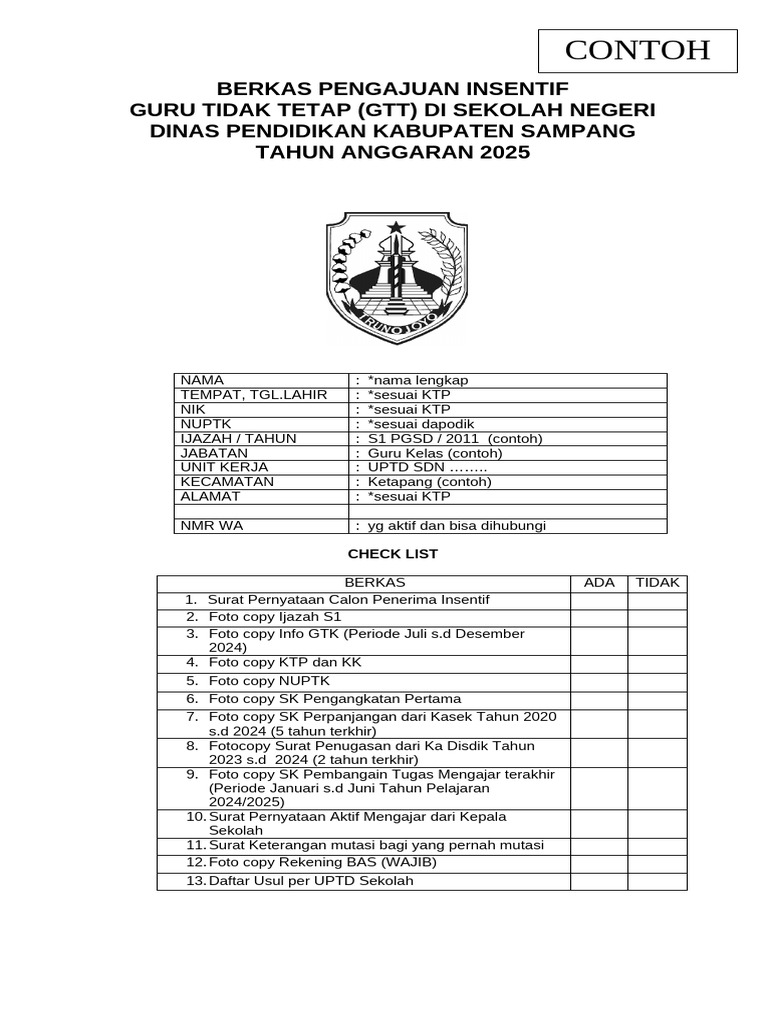 Contoh Pengajuan Insentif GTT 2025 | PDF