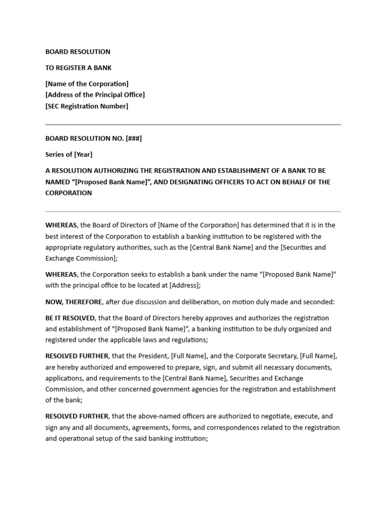 Board resolution bank | PDF
