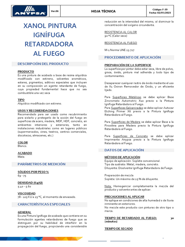 Xanol Pintura Ignifuga Retardadora Al Fuego. | PDF | Pintar | Materiales