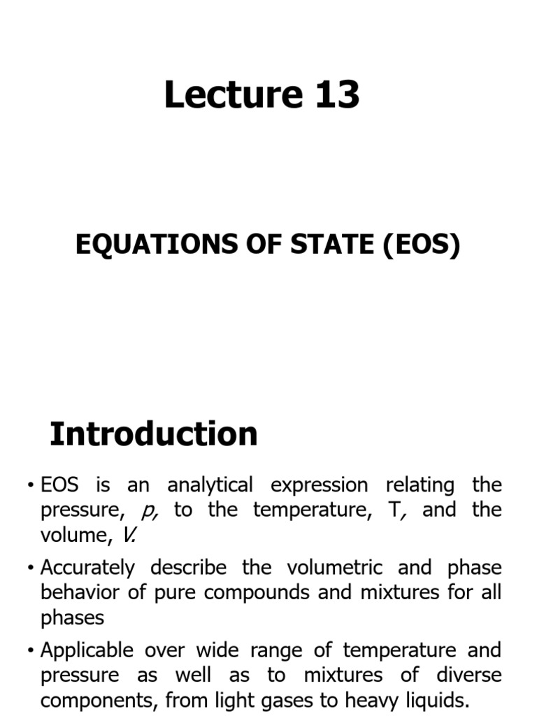 Lecture 13 - EOS | PDF | Gases | Mechanical Engineering