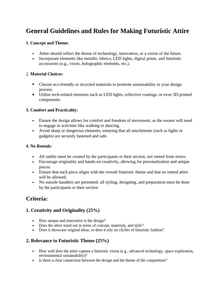 General Guidlines For Futuristic Attire | PDF | Clothing
