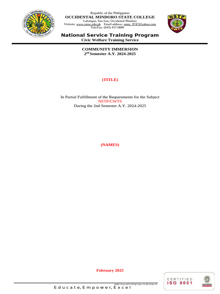 Community Immersion Proposal Guidelines | PDF