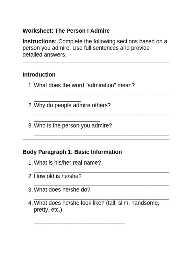 Worksheet - The Person I Admire | PDF