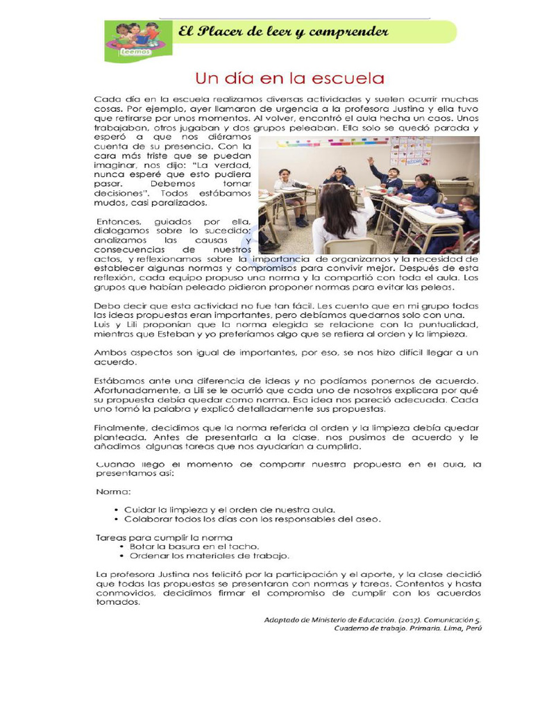 Plan Lestor Un Dia en La Escuela | PDF