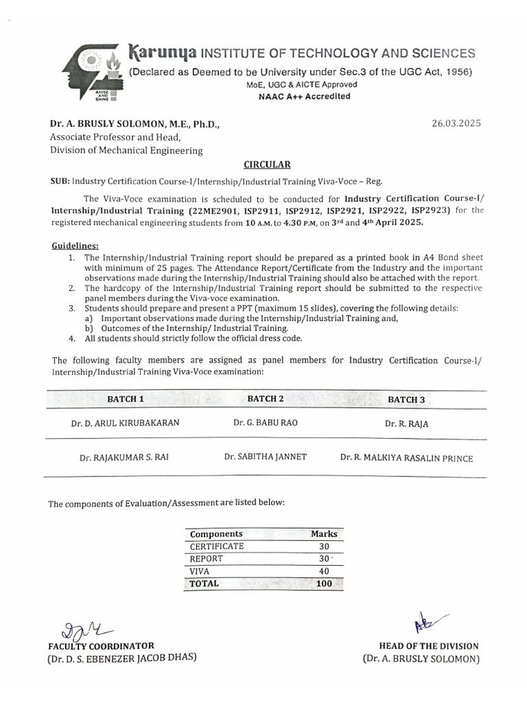 Internship Viva Circular 26.03.2025 | PDF