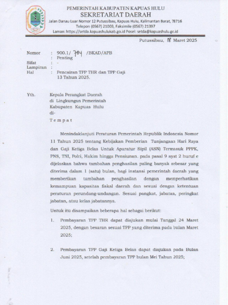 Surat Pencairan THR | PDF