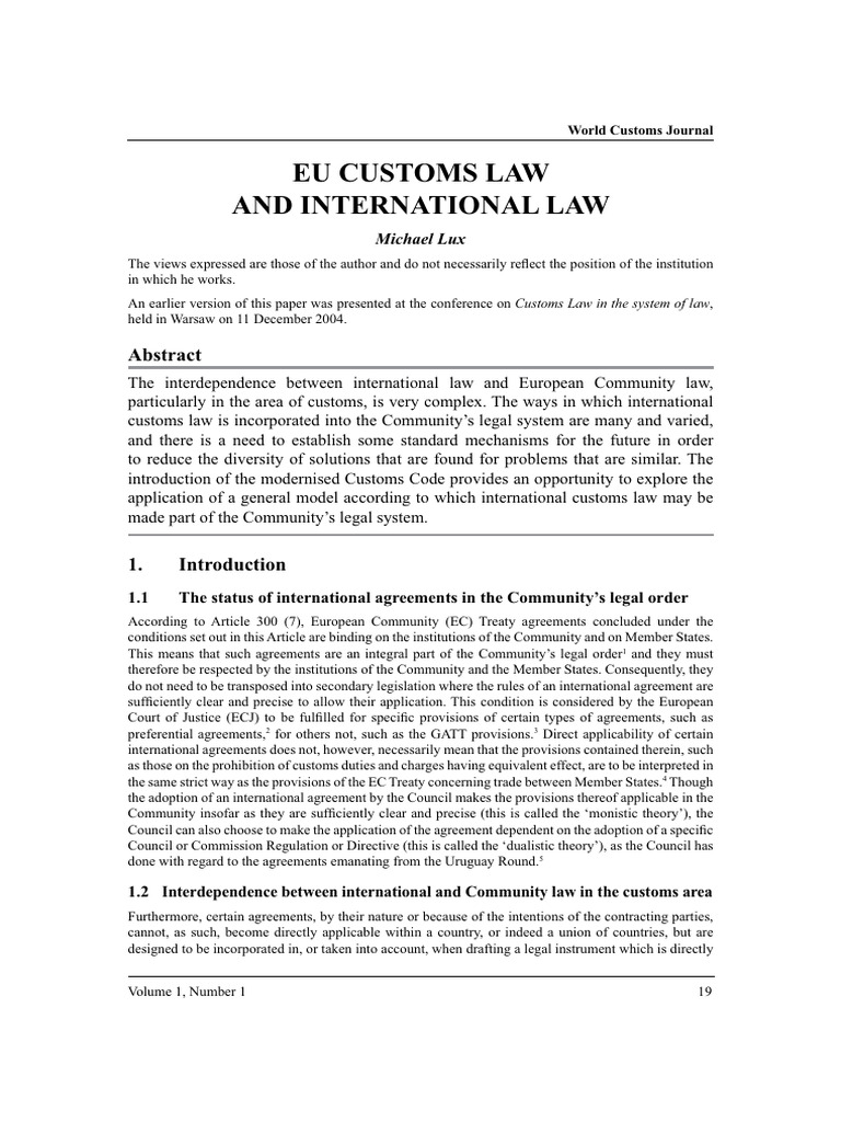 EU Customs Law and International Law Overview | PDF | Treaty | Customs