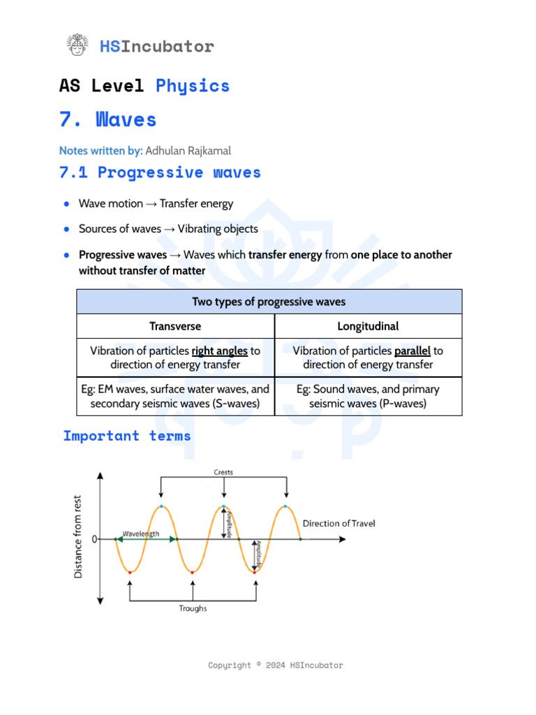 AS Level Physics Chapter 7 Waves | PDF | Waves | Electromagnetic Radiation