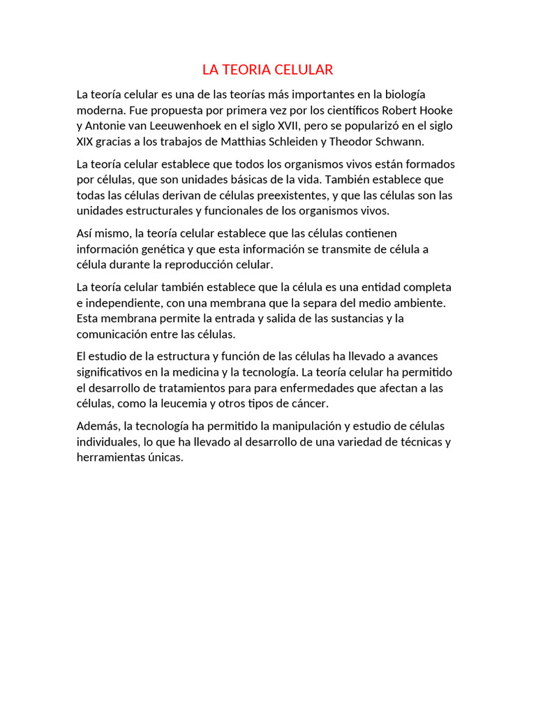 La Teoria Celular | PDF