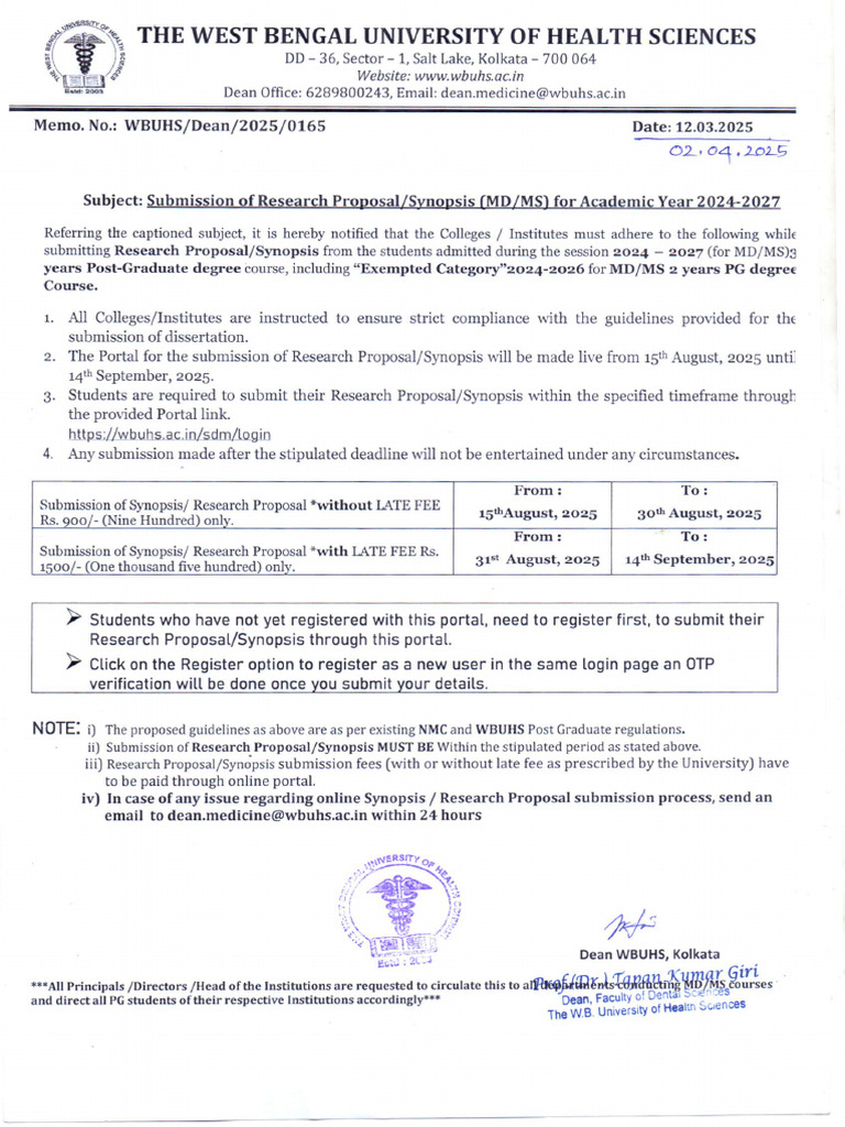 WBUHS Research Proposal Guidelines | PDF | Thesis | Educational Stages