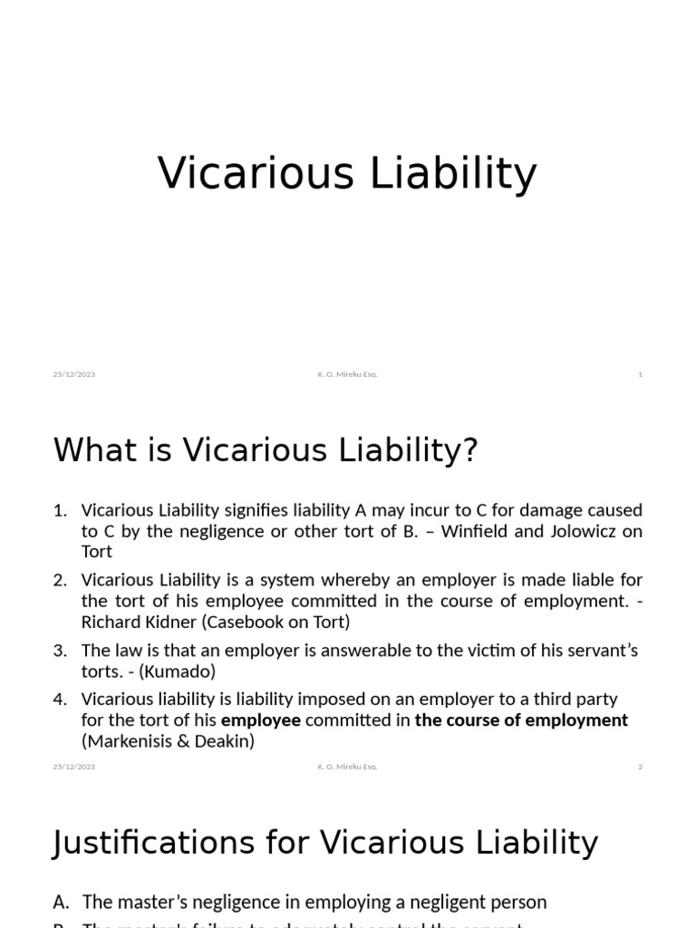 03 Vicarious Liability | PDF | Legal Liability | Vicarious Liability