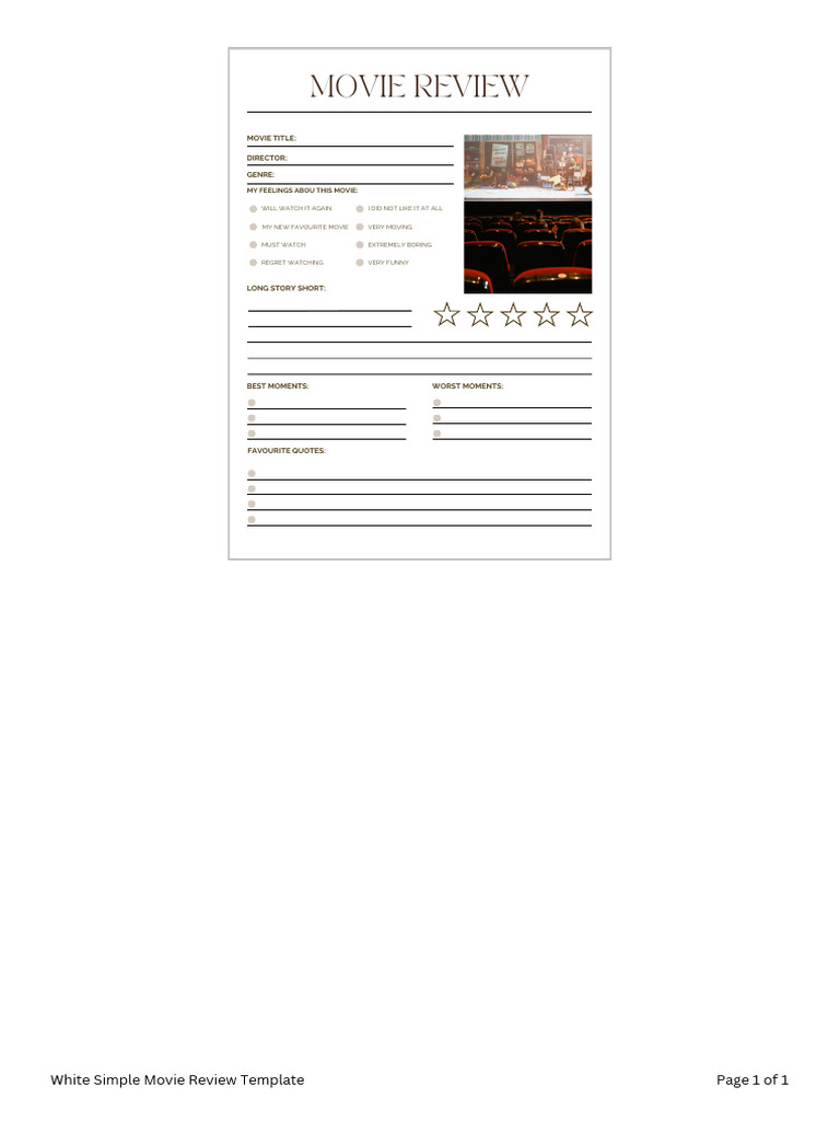 White Simple Movie Review Template | PDF