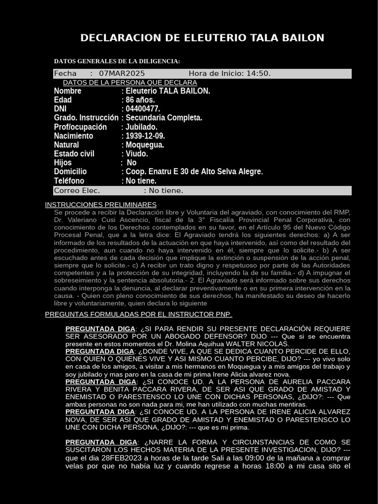 Declaracion Lesiones Tala | PDF