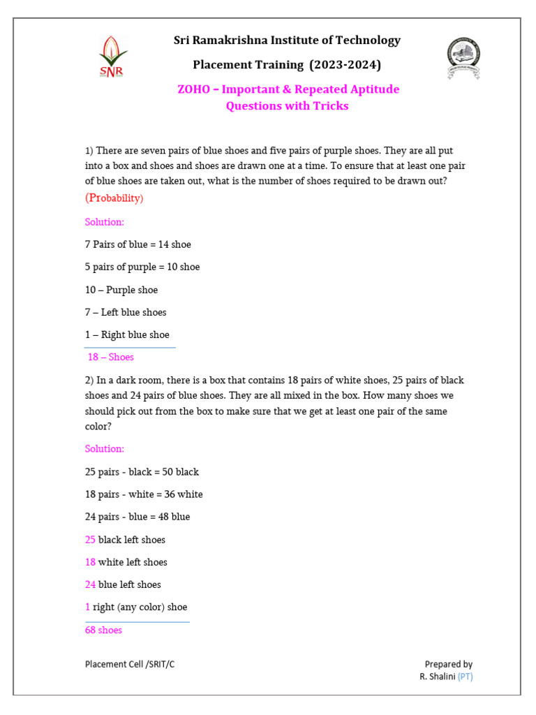 ZOHO Aptitude Questions & Solutions | PDF