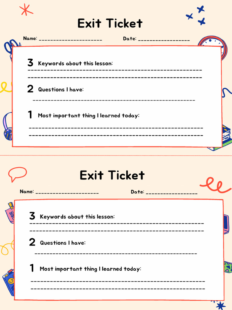 Beige Illustrated Exit Ticket | PDF