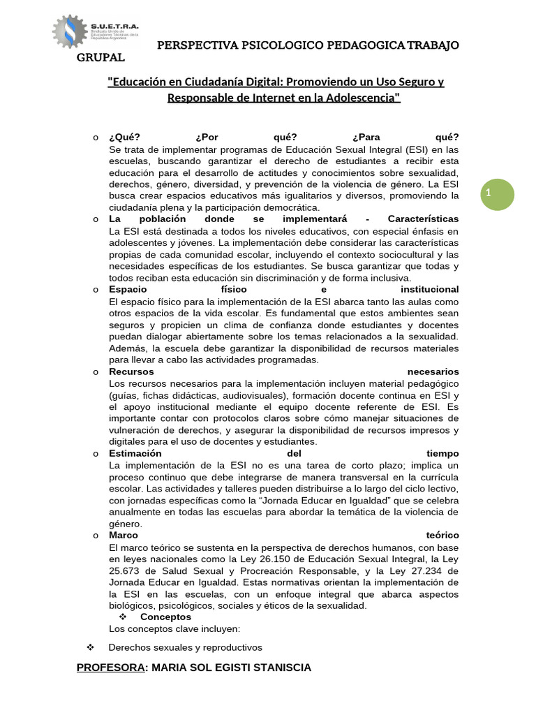 Elaboracion y Planificacion para El Taller de La ESI y El NAP | PDF | Acoso cibernético ...
