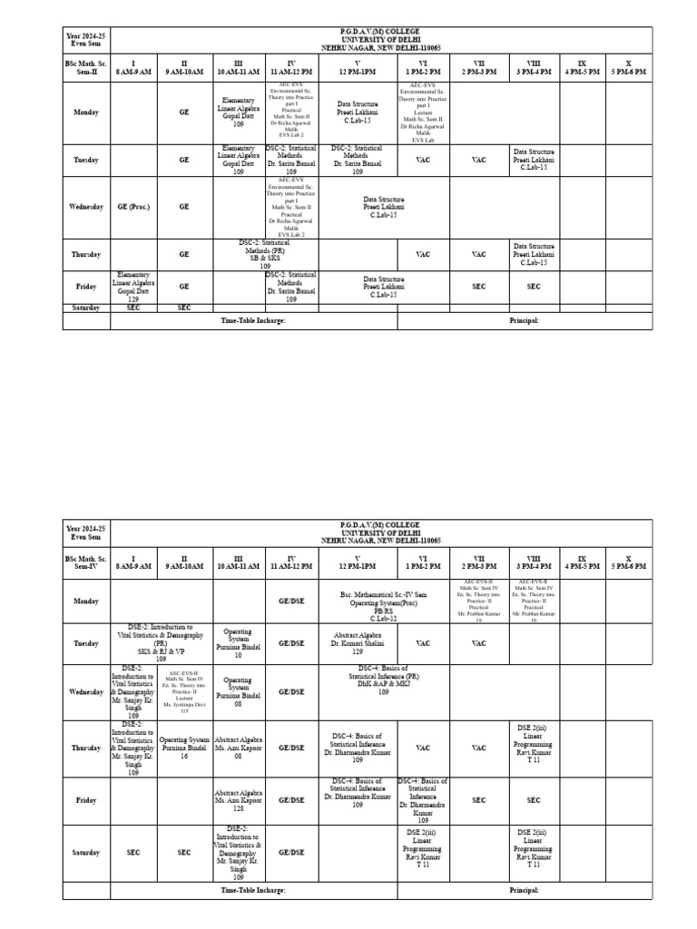 Students Timetable Even 2024-25 Xlsx - Mathematical Science | PDF ...