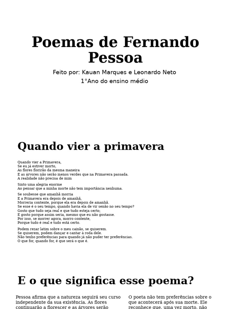 Poemas sobre a Primavera de Pessoa | PDF | Morte | Realidade