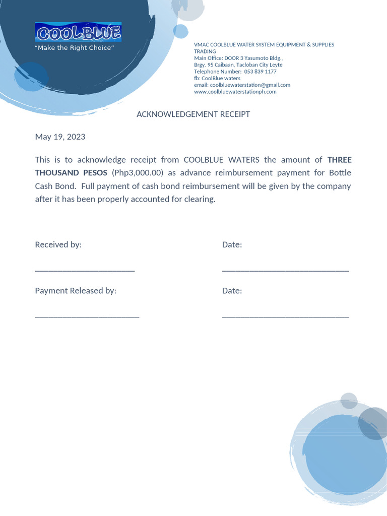 acknowledgement bottle reimbursement | PDF