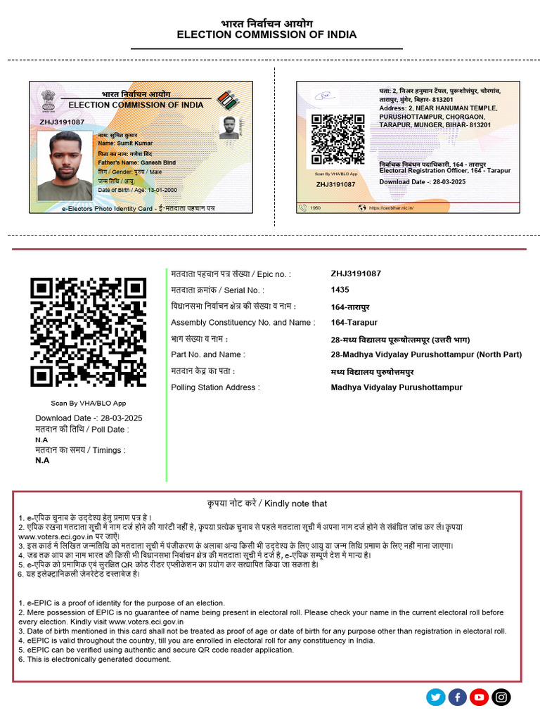 Sumit Voter Card | PDF
