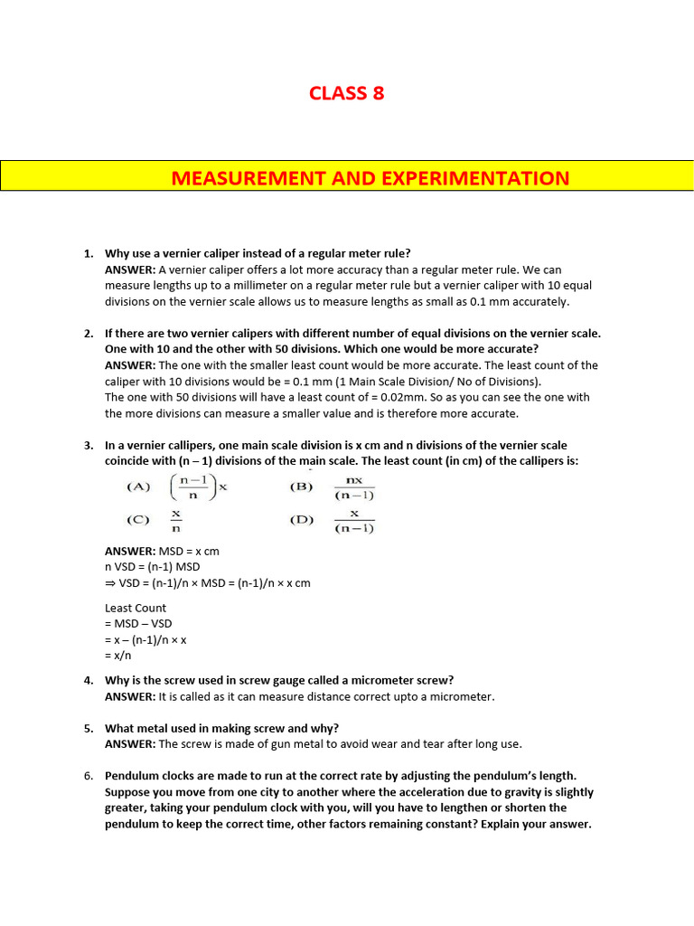 Physics, Class - 8, Analytical Questions With Answers | PDF | Pendulum ...