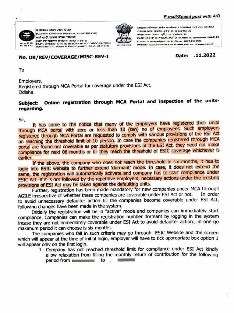 ESIC Circular_Reg through MCA_2022 | PDF | Social Programs | Welfare State