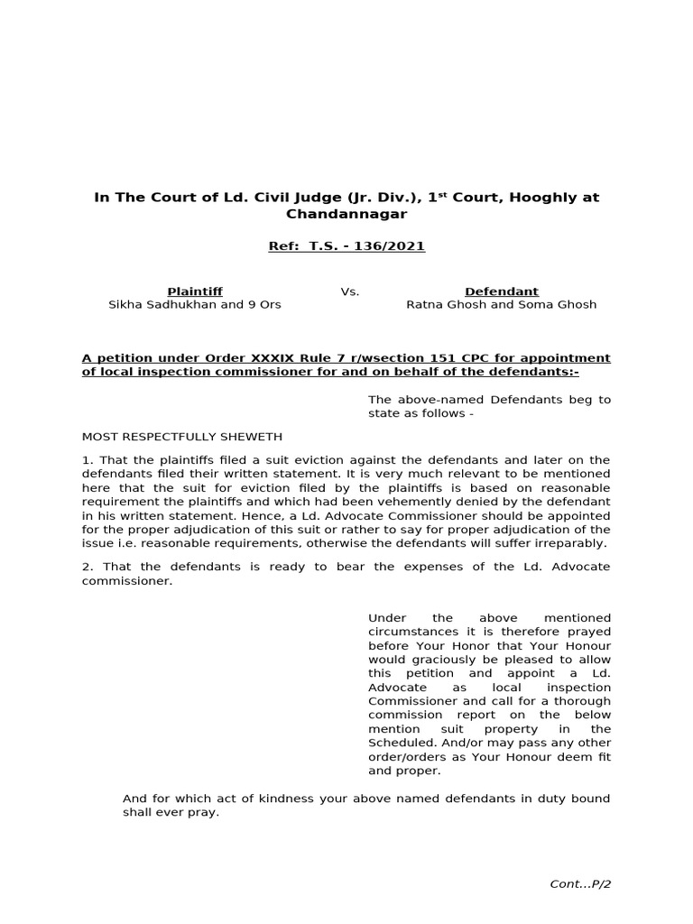 A Petition Under Order XXXIX Rule 7 - Ratna Ghosh | PDF | Lawsuit ...