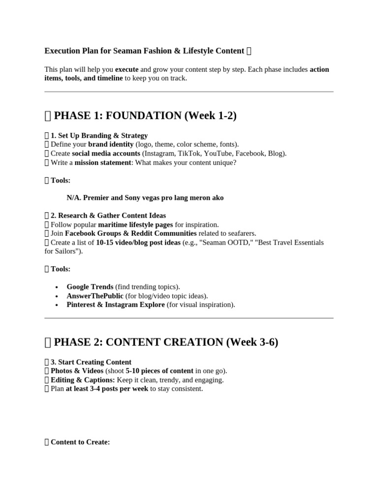 Execution Plan For Seaman Fashion | PDF | Blog | Fashion