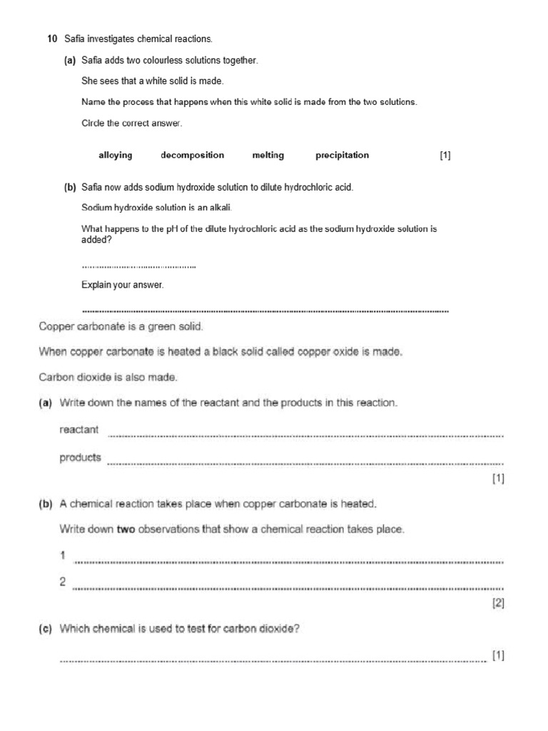 Observations of Chemical Reactions | PDF