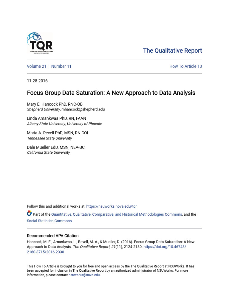 Focus Group Data Saturation - A New Approach To Data Analysis | PDF ...
