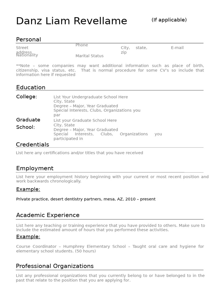 Comprehensive CV Template Guide | PDF
