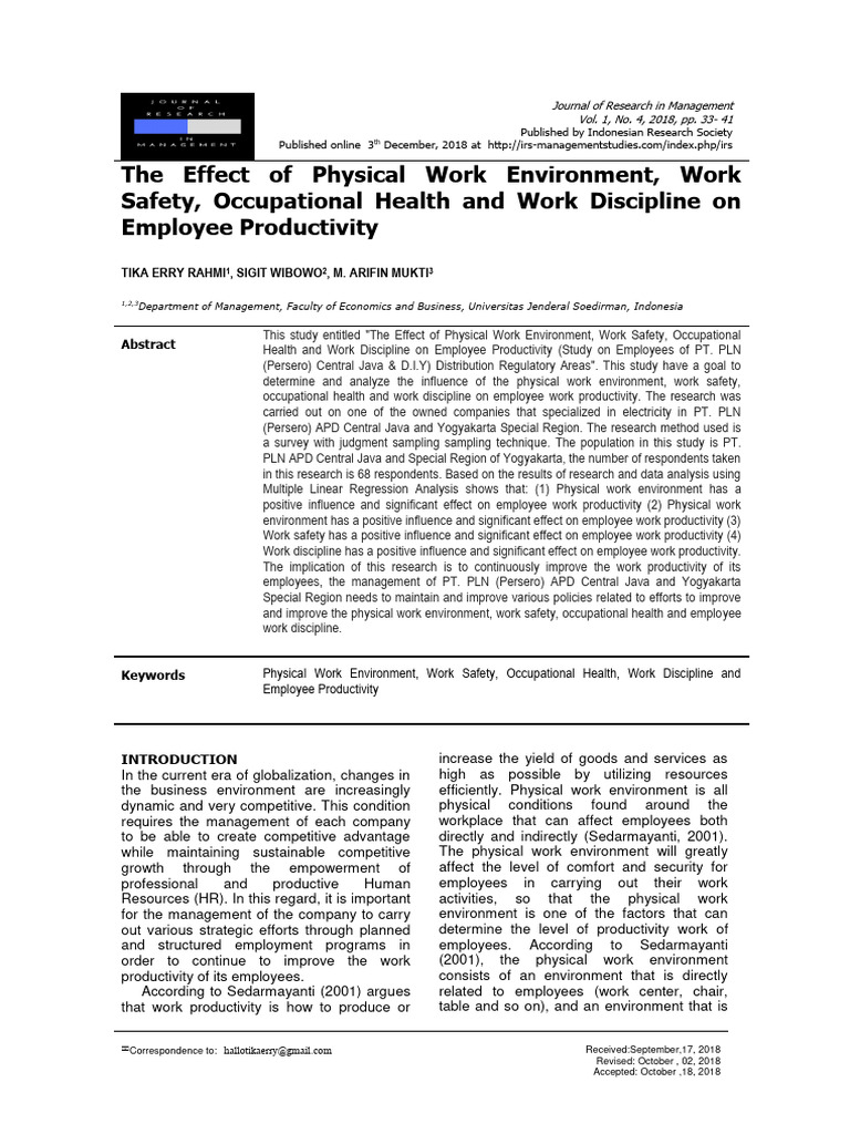 The Effect of Physical Work Environment | PDF | Occupational Safety And ...