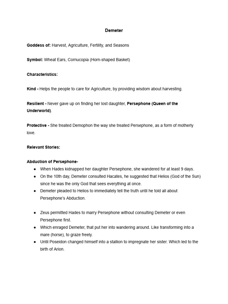 Demeter and Hestia - Written Report | PDF | Persephone | Hades