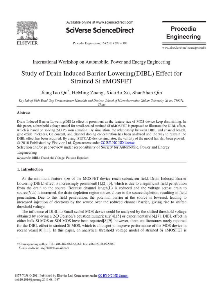 DIBL Effect in Strained Si nMOSFETs | PDF | Mosfet | Field Effect ...