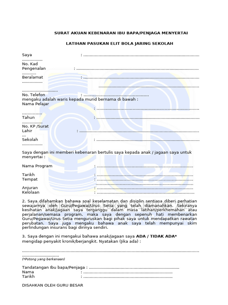 Surat Kebenaran Ibu Bapa KPM | PDF