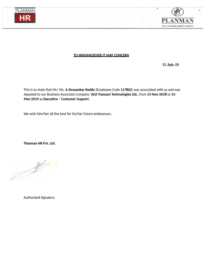 Experience Letter 117802 | PDF