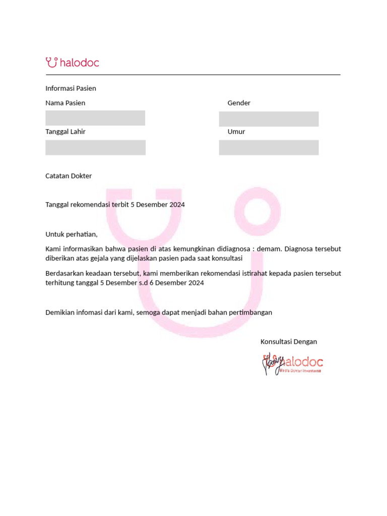 SURAT SAKIT Halodoc | PDF
