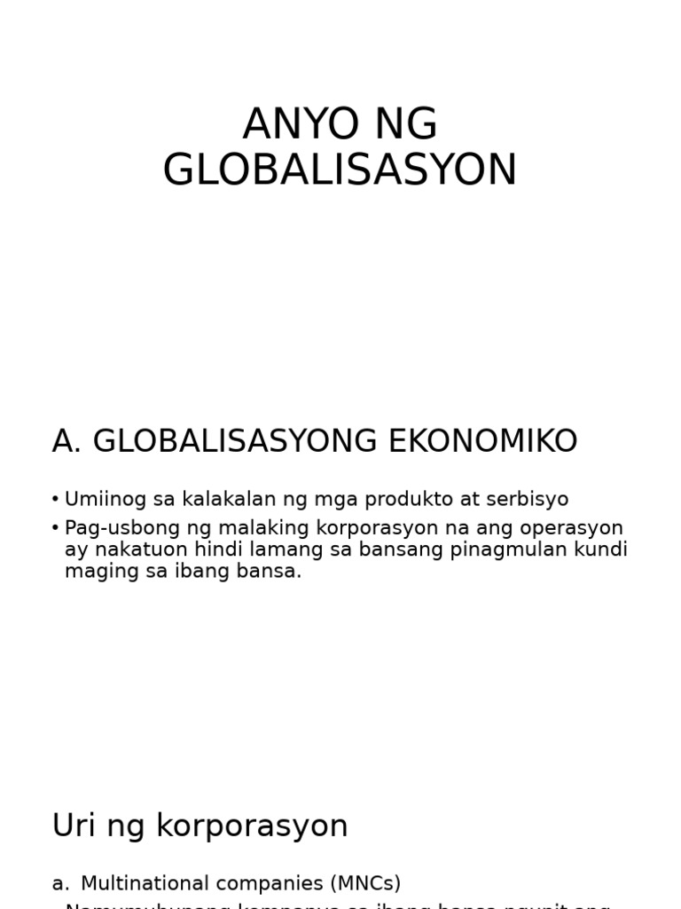 Anyo NG Globalisasyon | PDF