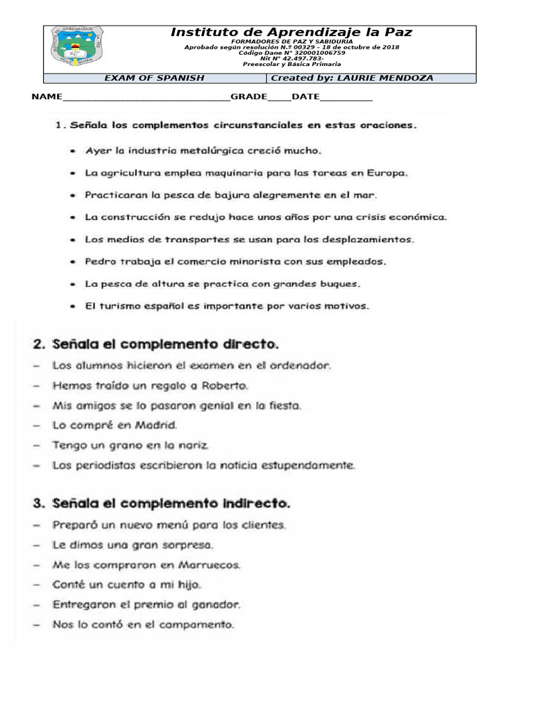 Examen de Español: Conjugación de Verbos | PDF
