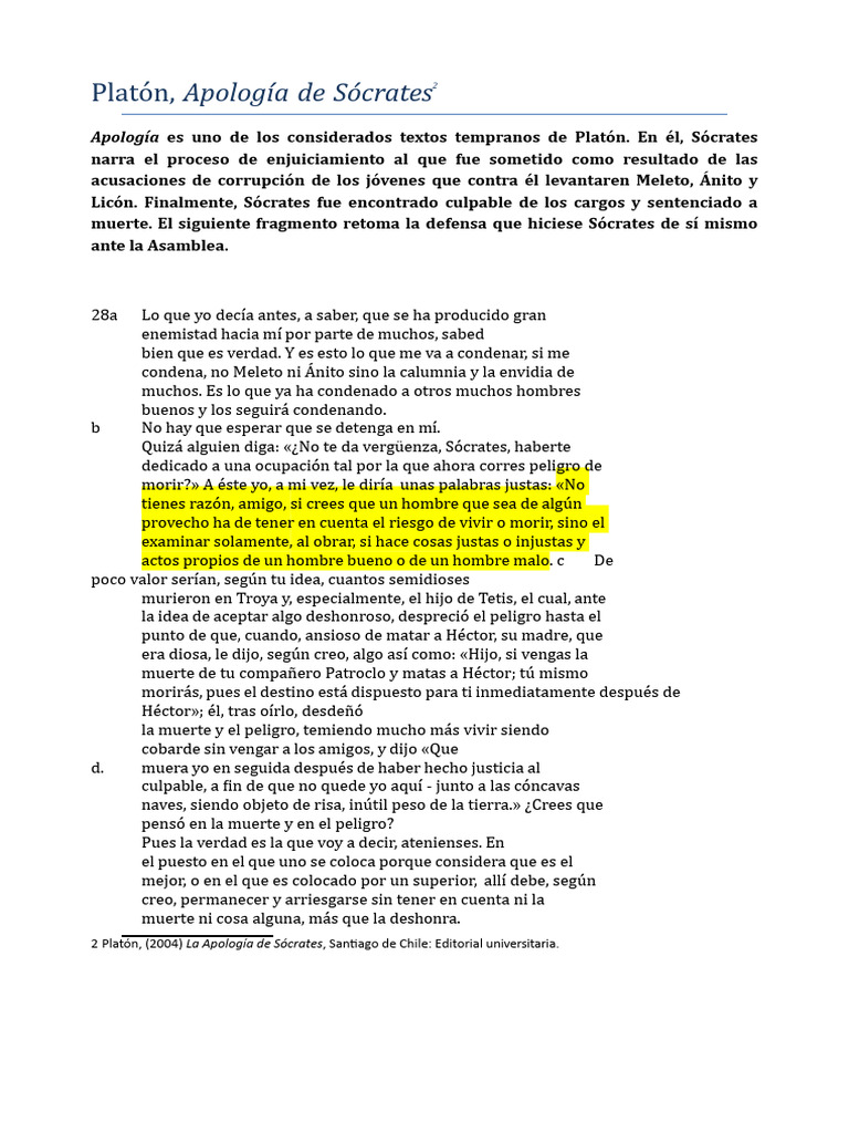 Apología de Sócrates | PDF | Disculpa (Platón) | Filosofía Griega Clásica