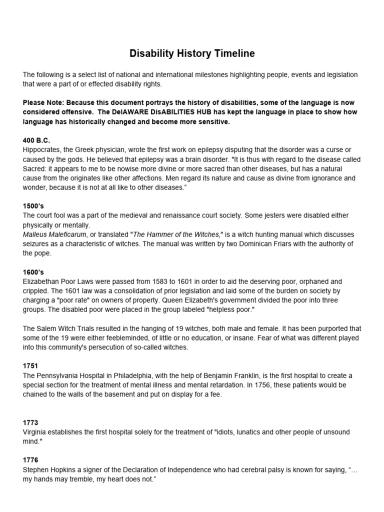 Disability History Timeline | PDF | Section 504 Of The Rehabilitation ...