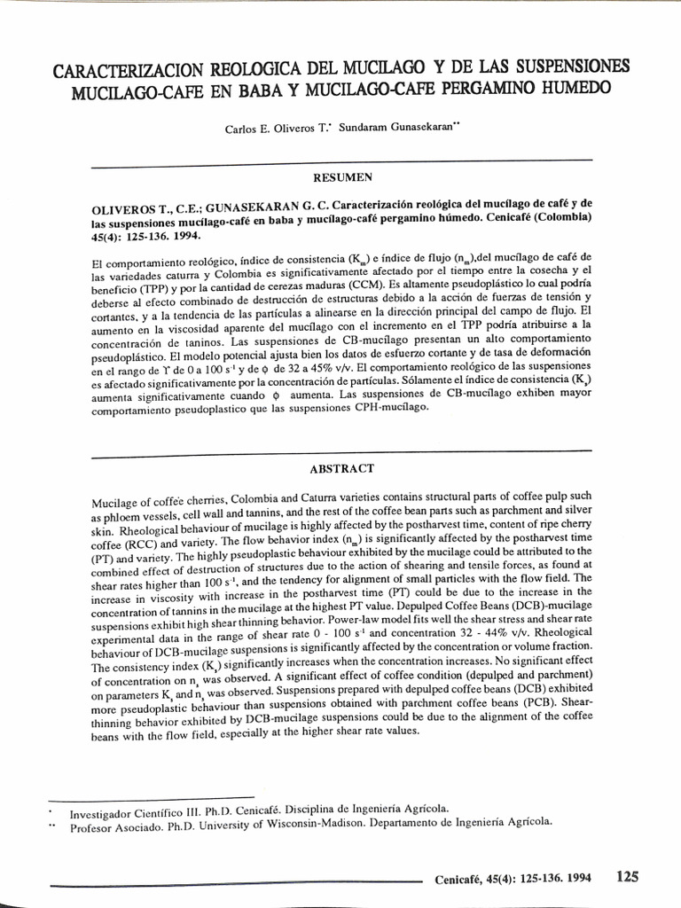 Reología del mucílago de café y suspensiones | PDF | Reología | Líquidos