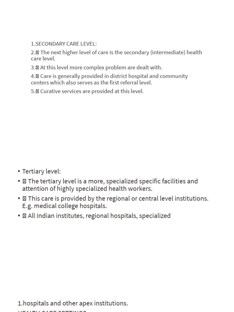 Overview of Health Care Levels and Settings | PDF | Health Care ...