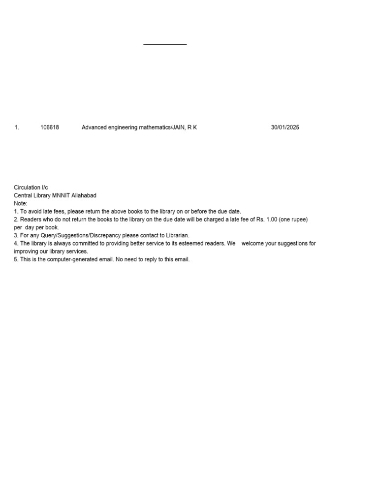 MNNIT Library Check-out Slip | PDF