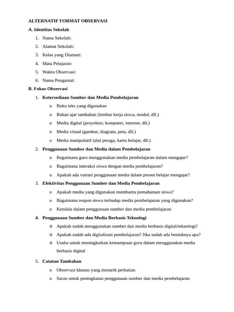 FORMAT LAPORAN HASIL OBSERVASI | PDF