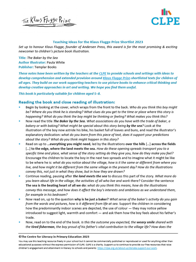 Teaching Ideas for "The Baker by the Sea" | PDF | Drawing | Literacy