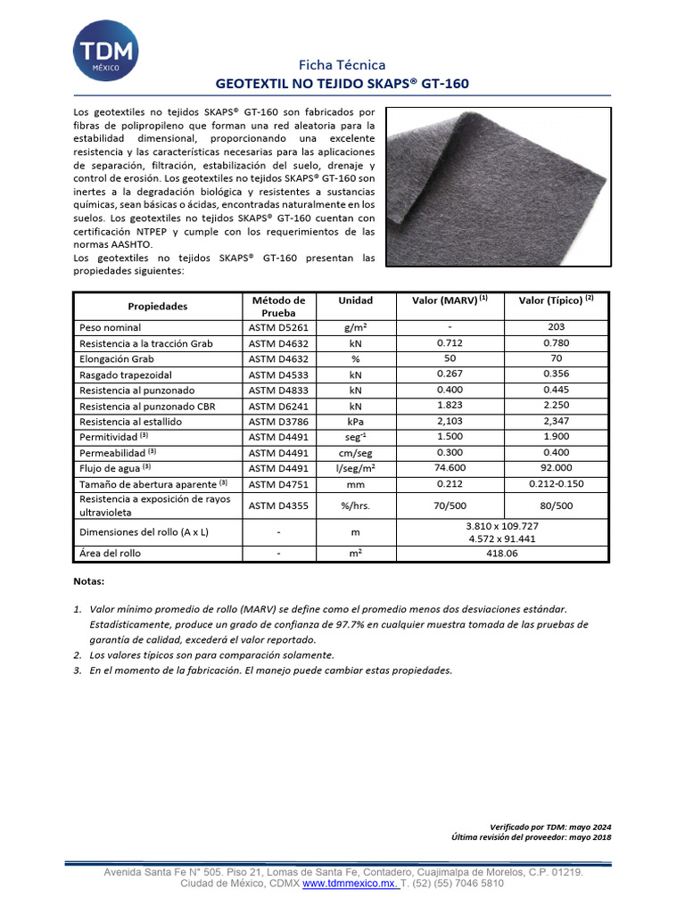 02.01 - Geotextil No Tejido SKAPS® GT-160-2 | PDF | Materiales