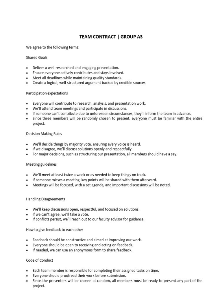 Team Contract for Group A3 Project | PDF | Social Psychology