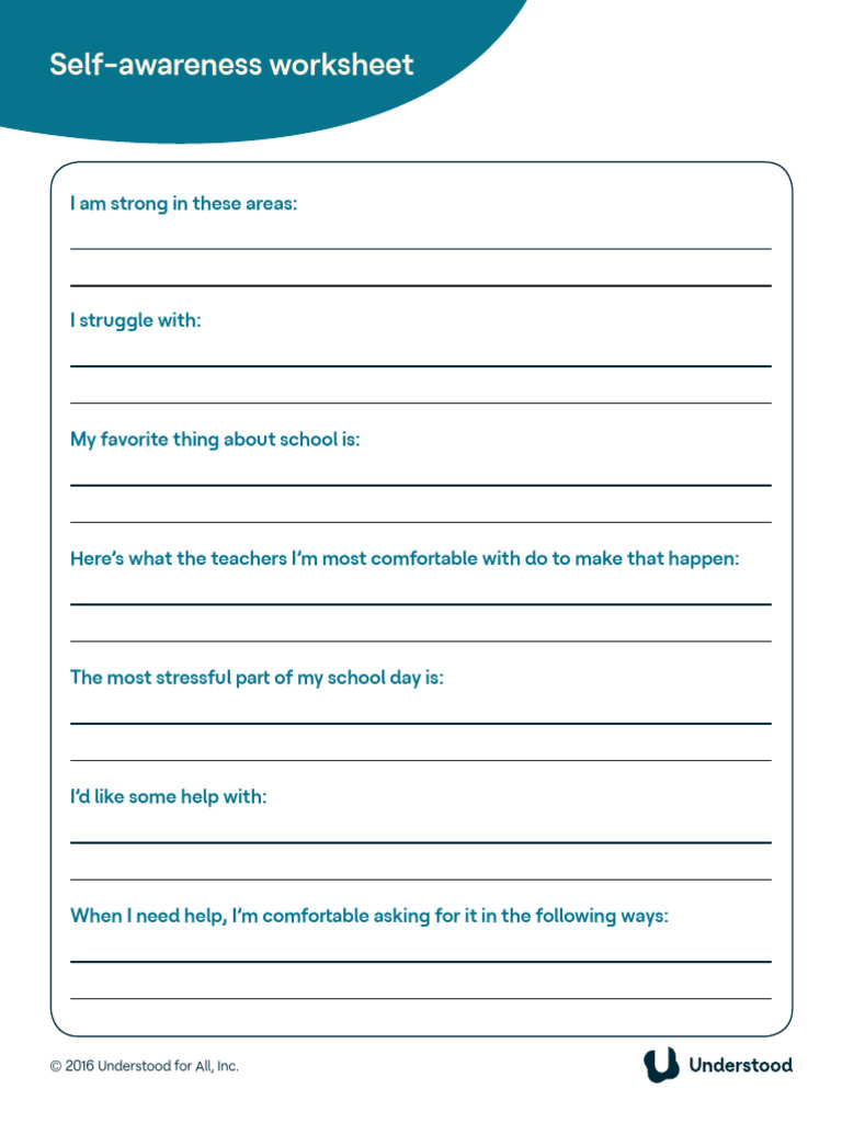 Self-Awareness Worksheet For Younger Kids Understood | PDF